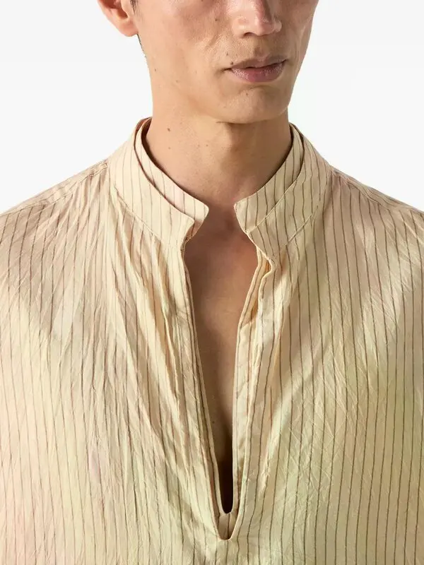 Zegna V-neck Striped Silk Shirt