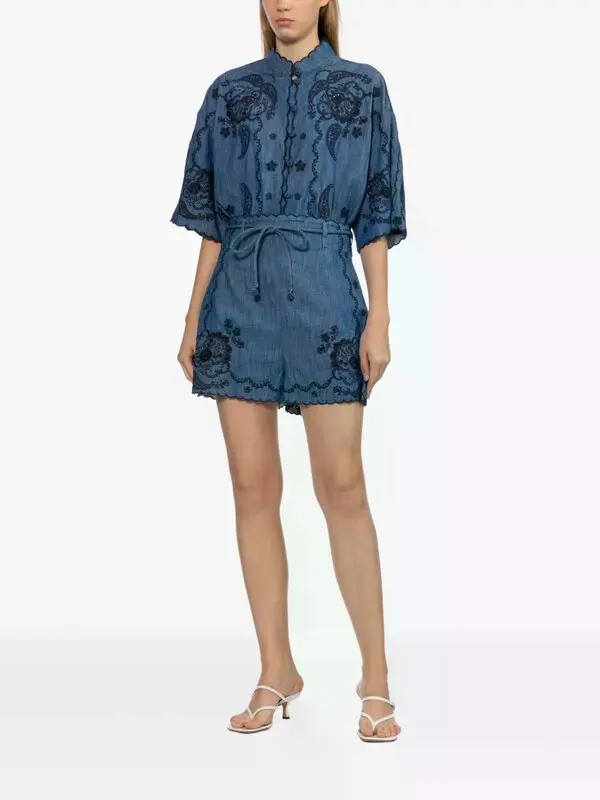 Zimmermann Embroidered Scalloped Shorts - Blue