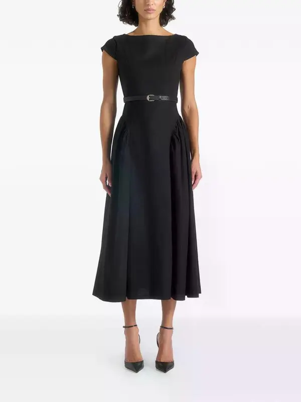 Manière De Voir Gaia Belted Pleated-skirt Dress - Black