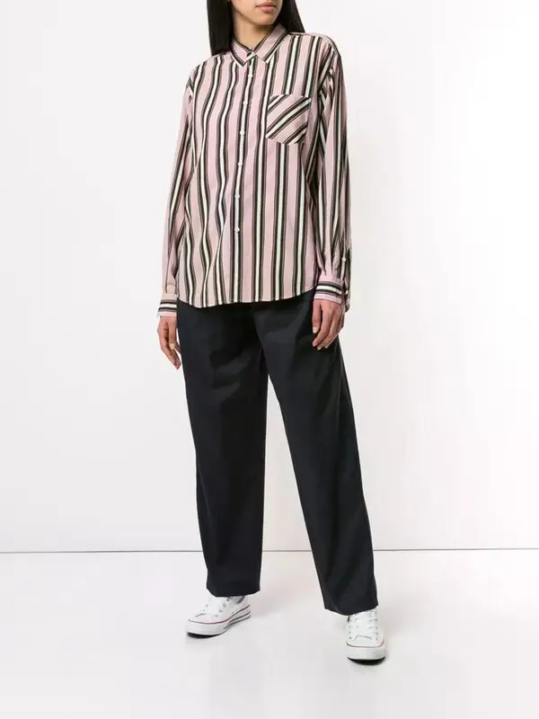 PORTS V Navy Cotton Blend High Waisted Wide Leg Trousers