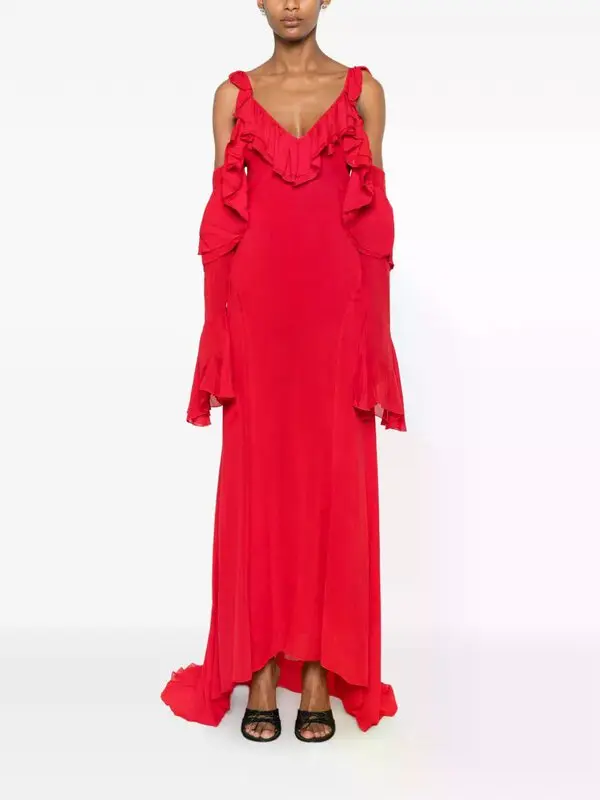 Blumarine Ruffled Cold-shoulder Maxi Dress
