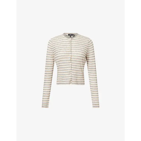 Theory Ribbed-knit Cropped Cardigan - Bone Pink Multi