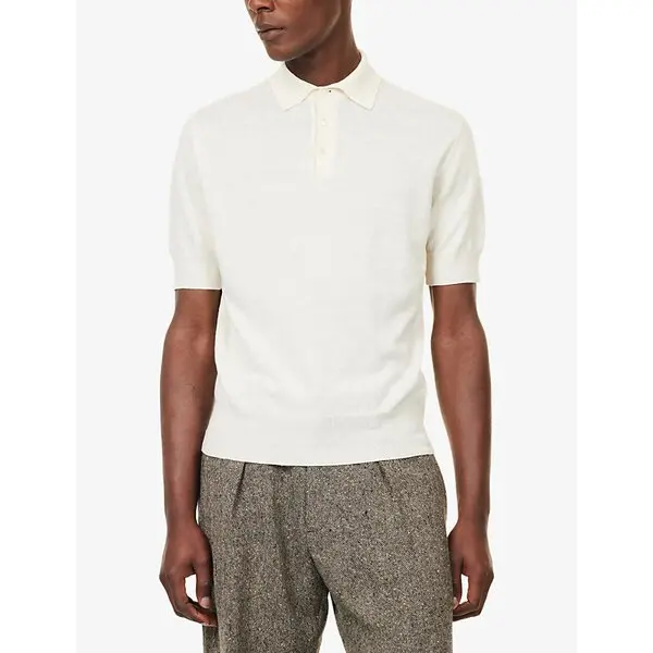 DRAKE'S Short-sleeve Linen And Cotton-blend Polo Shirt