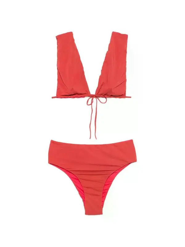 OSKLEN Plunging V-neck Bikini With Front Tie - Red