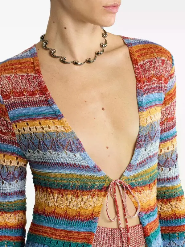 Etro Openwork Striped Cotton Long Cardigan