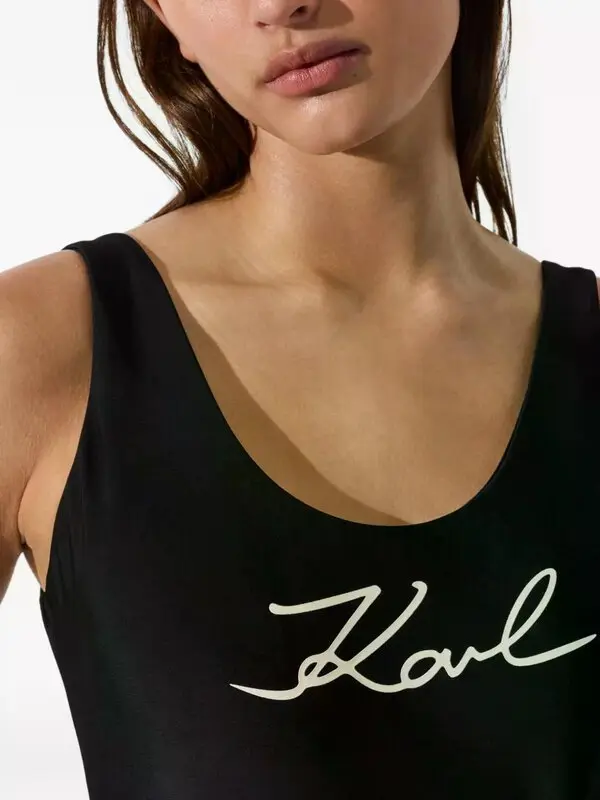Karl Lagerfeld Signature Scoop Neck One Piece Swimsuit