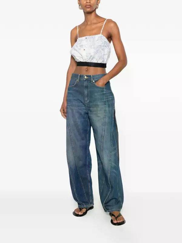 Maje Cropped Floral Print Top With Smocked Detail - White