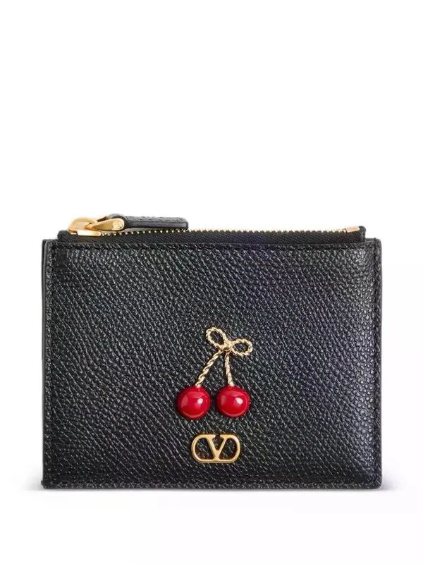 Valentino Garavani Cherryfic Cardholder In Grainy Calfskin - Black