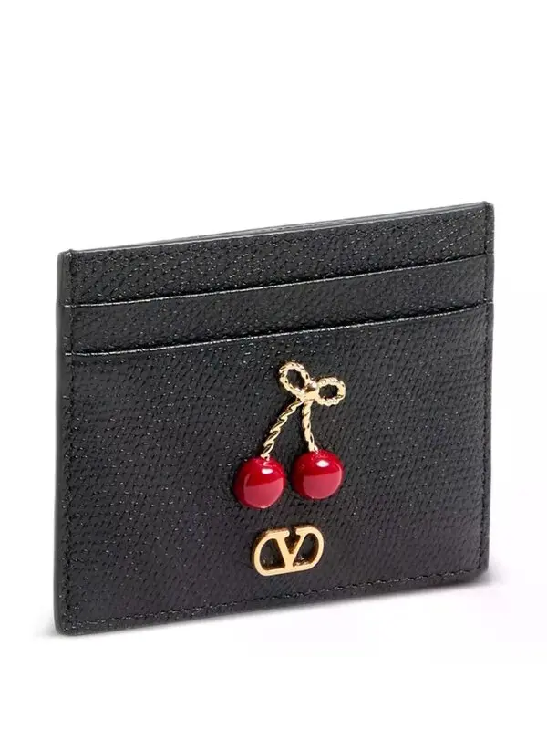 Valentino Garavani Cherryfic Cardholder In Grainy Calfskin - Black