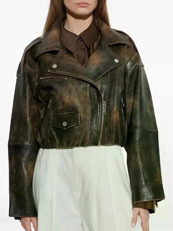 GESTUZ Diana Distressed Leather Biker Jacket