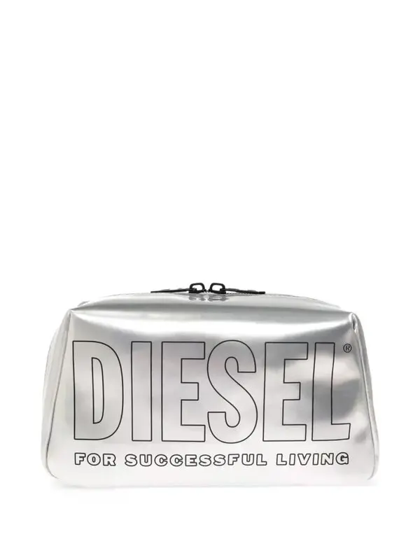 DIESEL® Logo Print Wash Bag - Silver