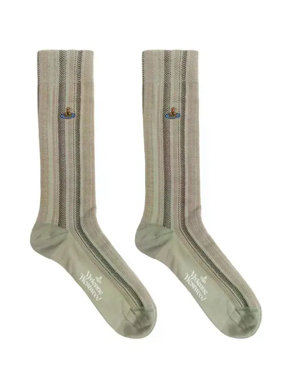 VIVIENNE WESTWOOD Orb Embroidered Herringbone Socks - Green