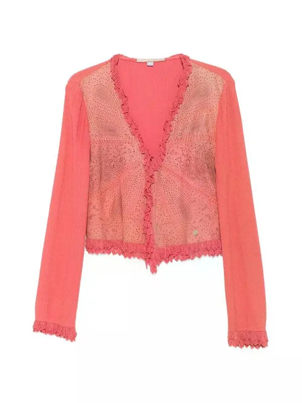 Roberto Cavalli 2000s Perforated Lace-trim Jacket