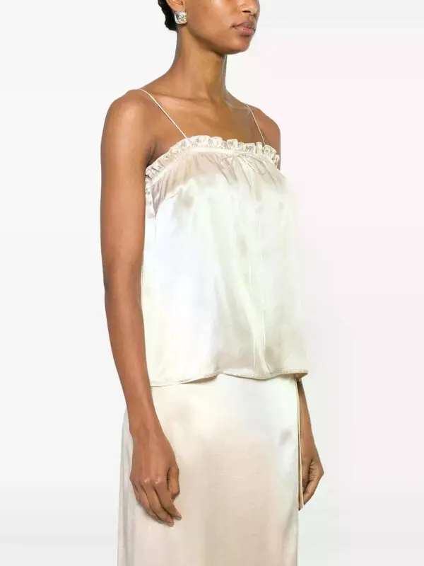 THE NINA STUDIO Ruffled Spaghetti-strap Top - Neutrals
