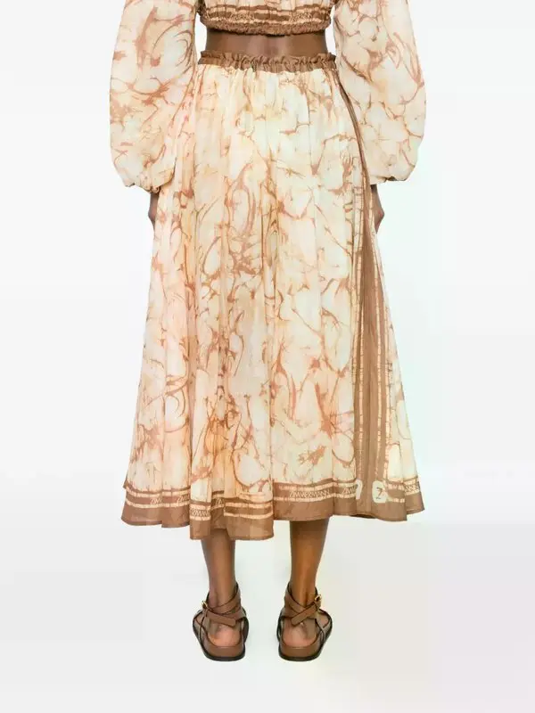 Zimmermann Indra Tie-dye Drawstring Midi Skirt - Neutrals