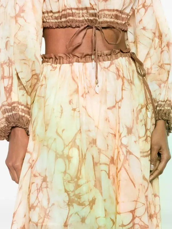 Zimmermann Indra Tie-dye Drawstring Midi Skirt - Neutrals