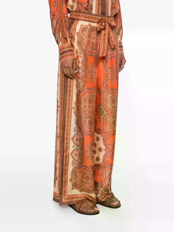 Zimmermann Mahon Paisley-print Belted Trousers
