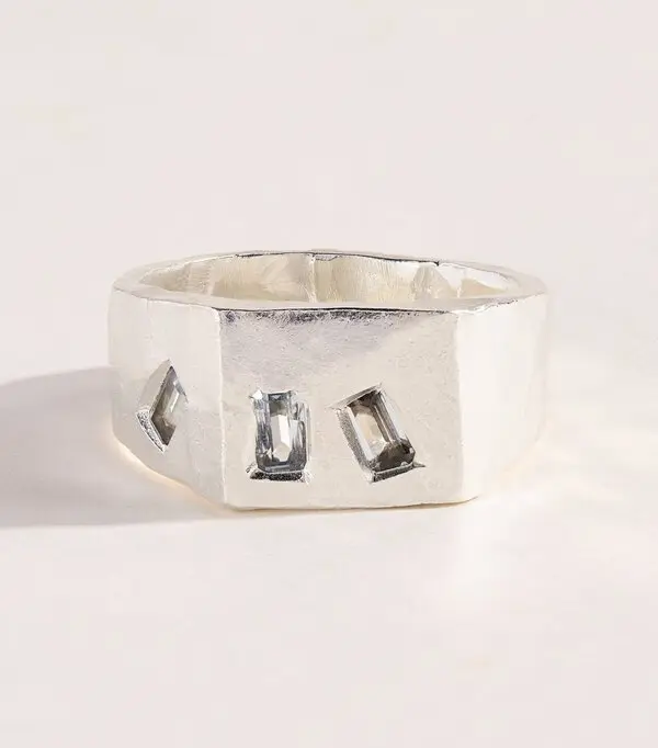 THE OUZE Sterling And Aquamarine Tri Signet Ring - Silver