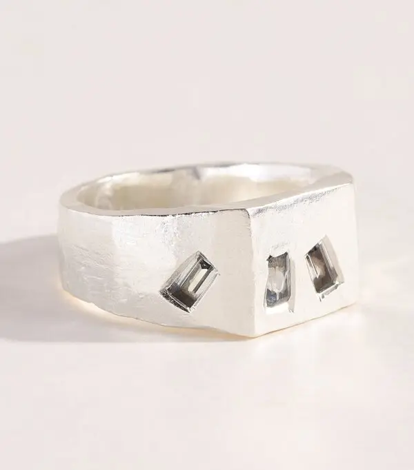 THE OUZE Sterling And Aquamarine Tri Signet Ring