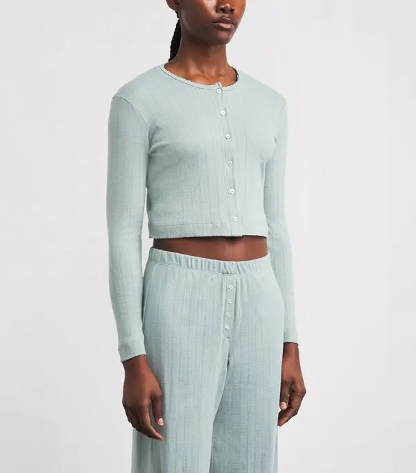 LESET Cotton Pointelle Lounge Cardigan