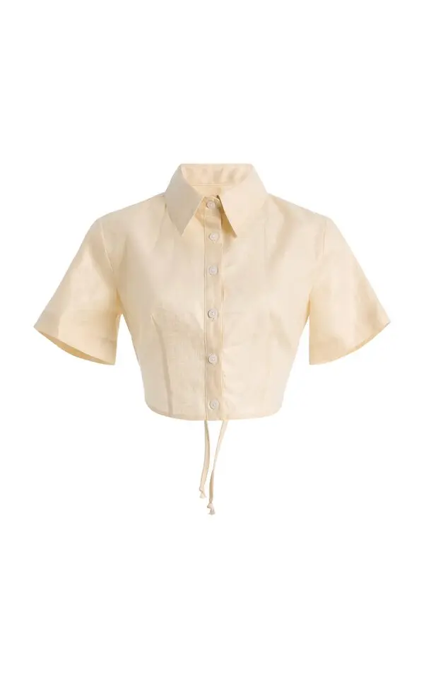 Matthew Bruch Linen Cropped Tie-back Shirt - Ivory