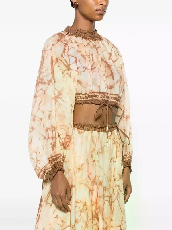 Zimmermann Tie-dye Ramie Cropped Blouse - Neutrals
