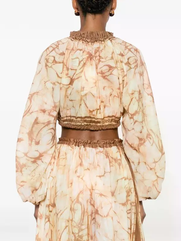 Zimmermann Tie-dye Ramie Cropped Blouse - Neutrals