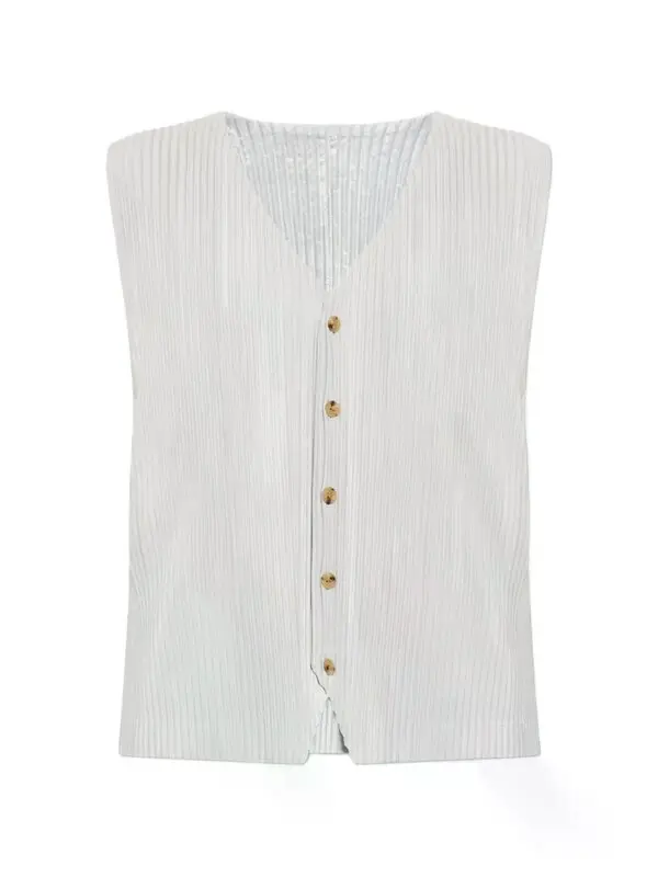 Issey Miyake Pleated V-neck Waistcoat - Grey