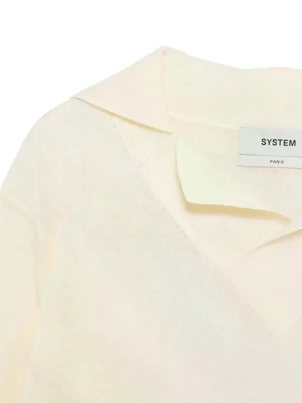 SYSTEM V-neck Short-sleeve Top With Spread Collar - Neutrals