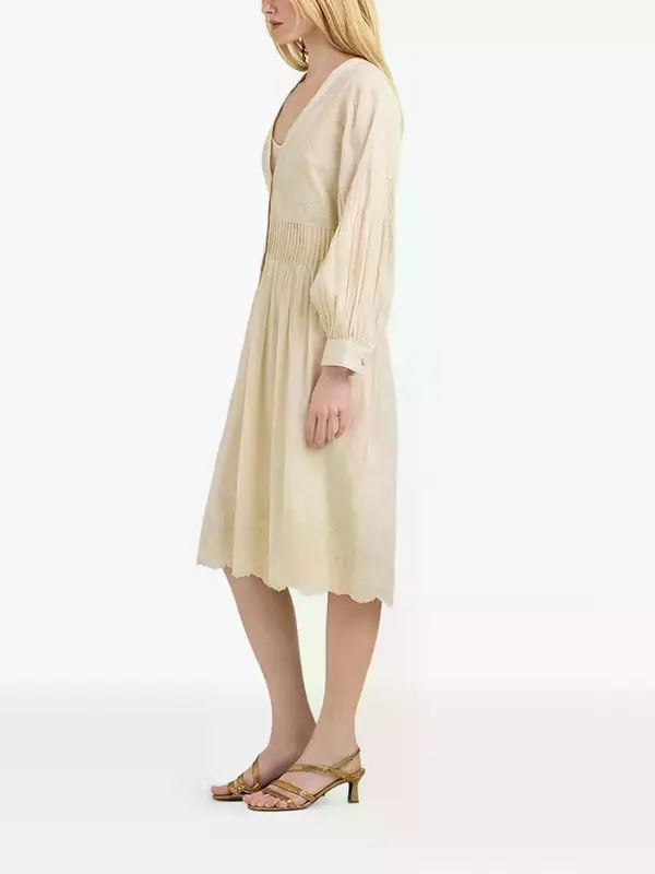 Momoni Embroidered Micro-pleated Midi Dress - Neutrals