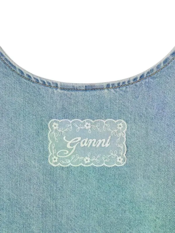GANNI Sleeveless Ruffled Denim Mini Dress - Blue