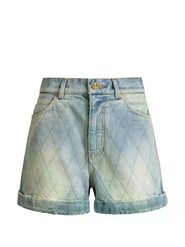 Balmain Topstitched Denim Shorts - Blue