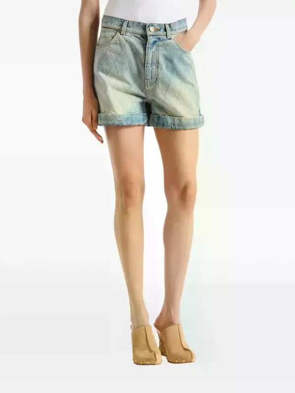Balmain Topstitched Denim Shorts