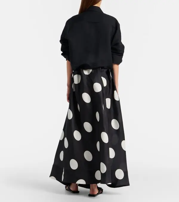 Khaite Riley Polka Dot Silk Maxi Skirt - Black