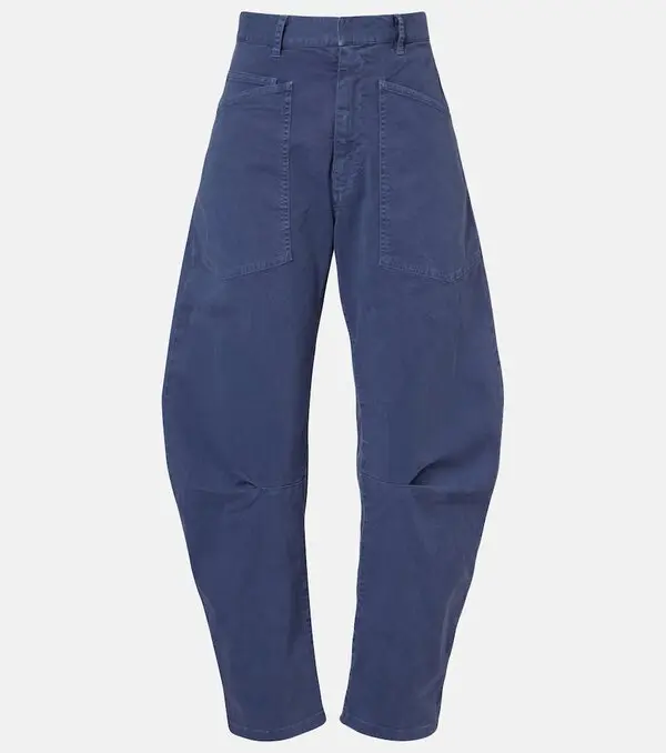 NILI LOTAN Shon Cotton Barrel-leg Trousers - Blue