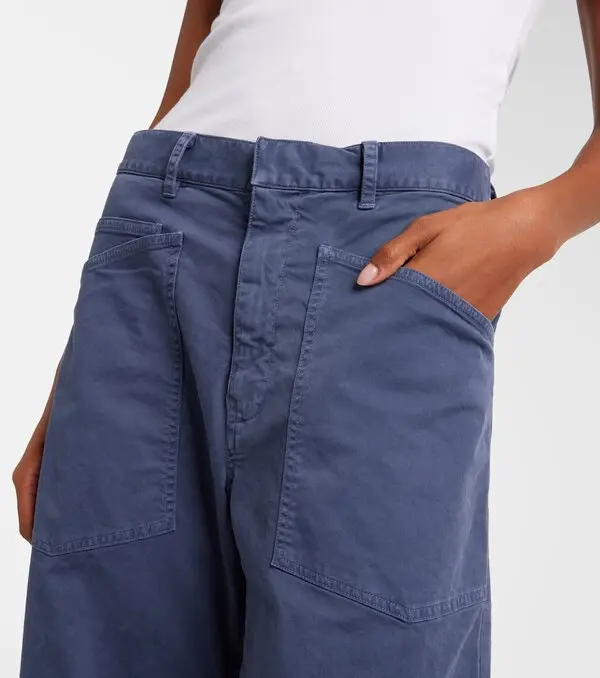 NILI LOTAN Shon Cotton Barrel-leg Trousers - Blue