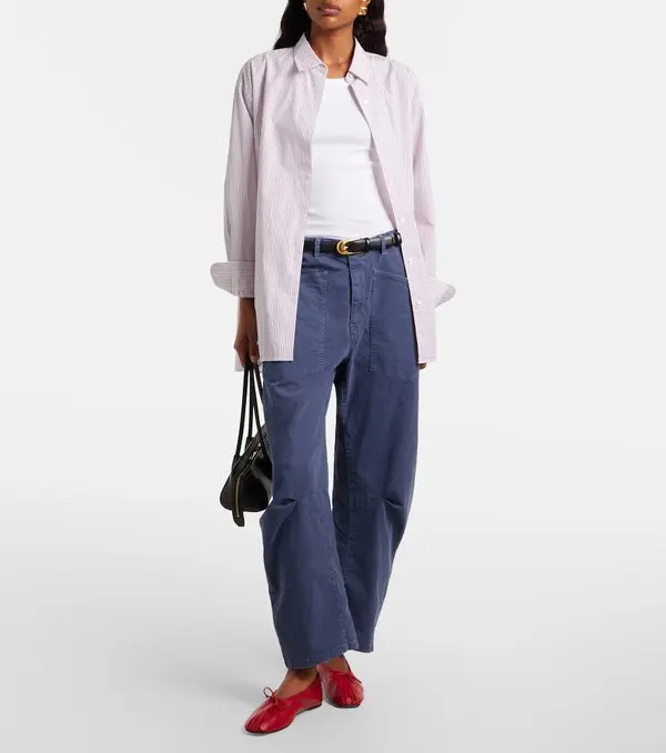 NILI LOTAN Shon Cotton Barrel-leg Trousers - Blue