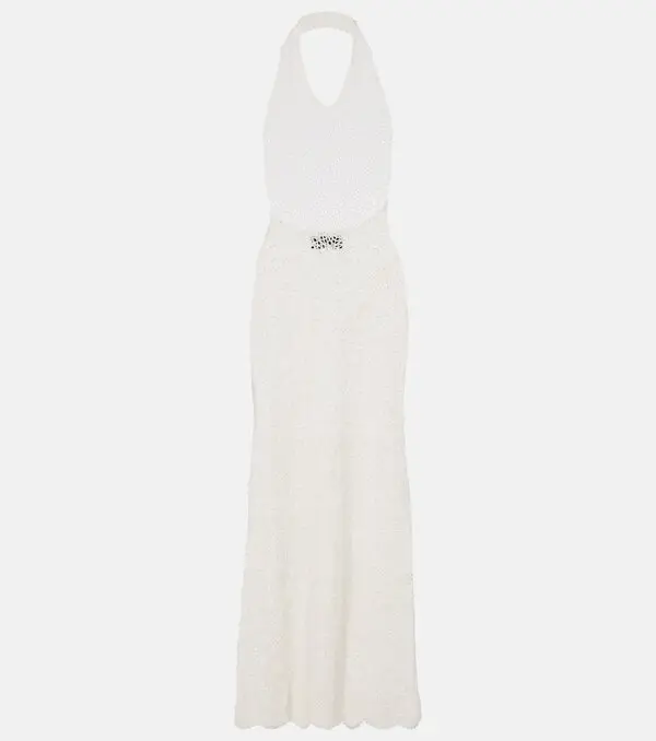NILI LOTAN Eddie Crochet Halterneck Cotton Maxi Dress In Ivory - White