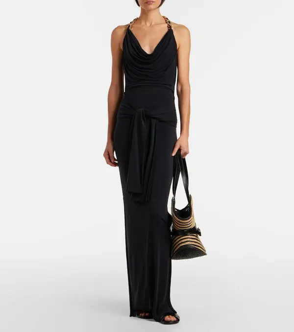 Balmain Raffia-effect Striped Shoulder Bag - Black