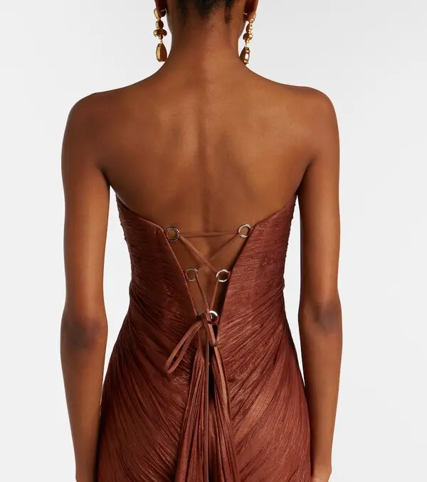 MARIA LUCIA HOHAN Rachel Draped Silk Muslin Bustier Gown - Brown