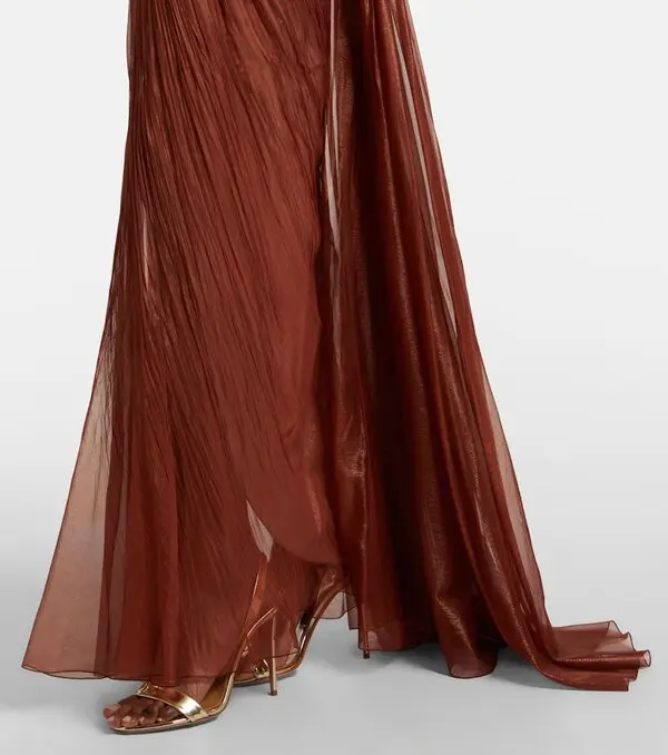 MARIA LUCIA HOHAN Rachel Draped Silk Muslin Bustier Gown - Brown