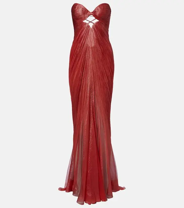 MARIA LUCIA HOHAN Rachel Draped Silk Muslin Bustier Gown - Red