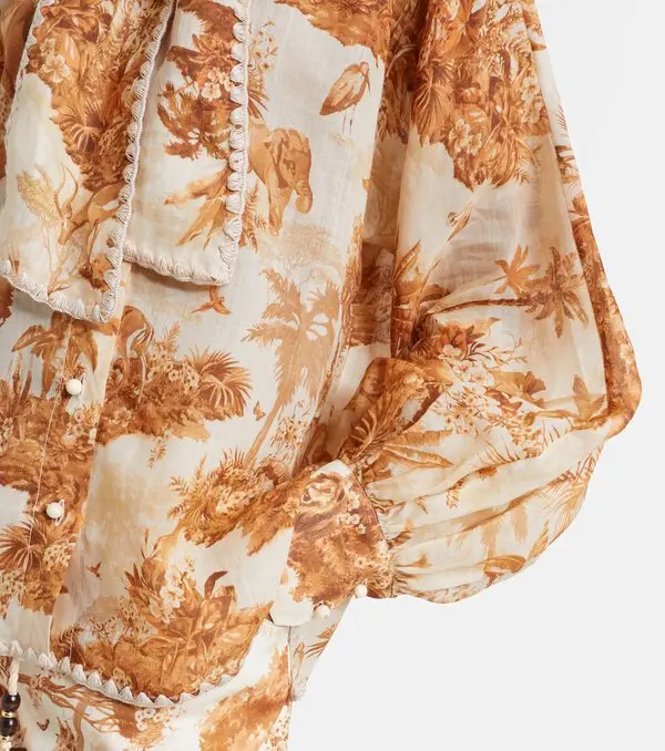 Zimmermann Indra Printed Ramie Blouse - Brown