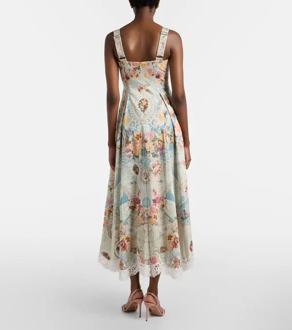 Camilla Printed Lace-trimmed Cotton Midi Dress