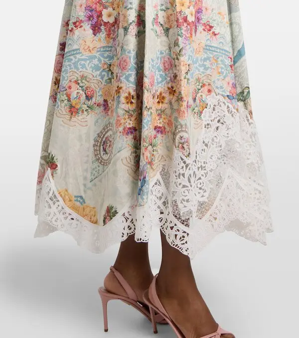 Camilla Printed Lace-trimmed Cotton Midi Dress