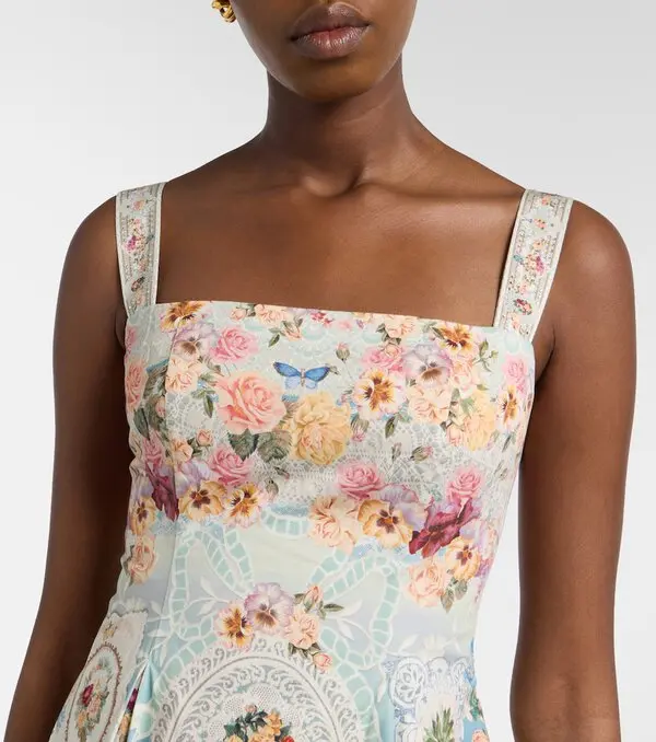 Camilla Printed Lace-trimmed Cotton Midi Dress