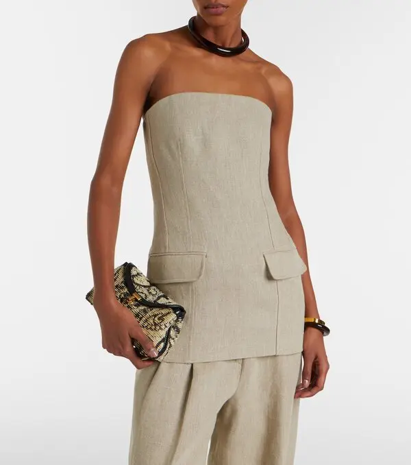 TOTEME Strapless Linen Bustier Top - Beige