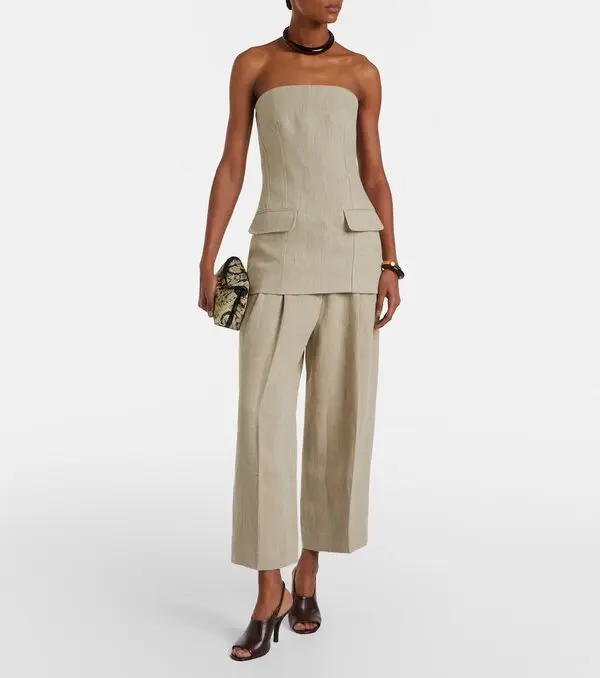 TOTEME Strapless Linen Bustier Top - Beige