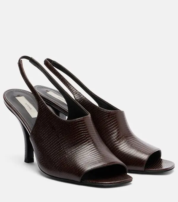 TOTEME Embossed Leather Slingback Sandals - Brown