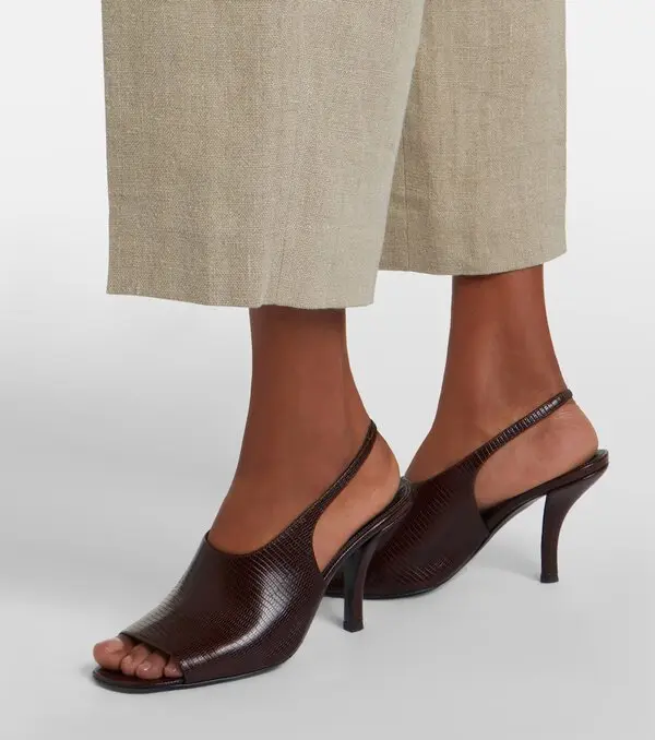 TOTEME Embossed Leather Slingback Sandals - Brown